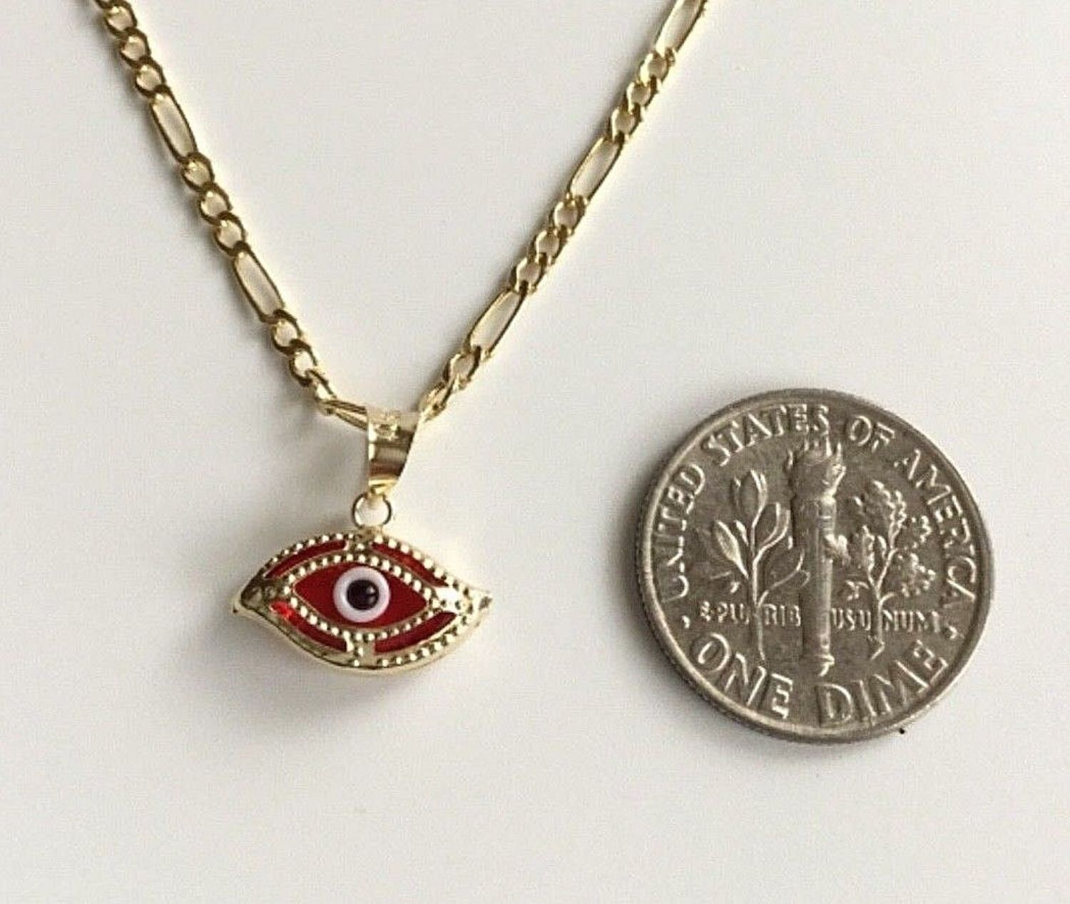 14K Solid Gold Red Evil Eye Necklace 20 Long for Good | Etsy