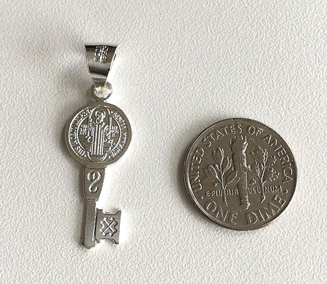 925 Sterling Silver Saint Benedict Key Pendent 32x11mm / - Etsy