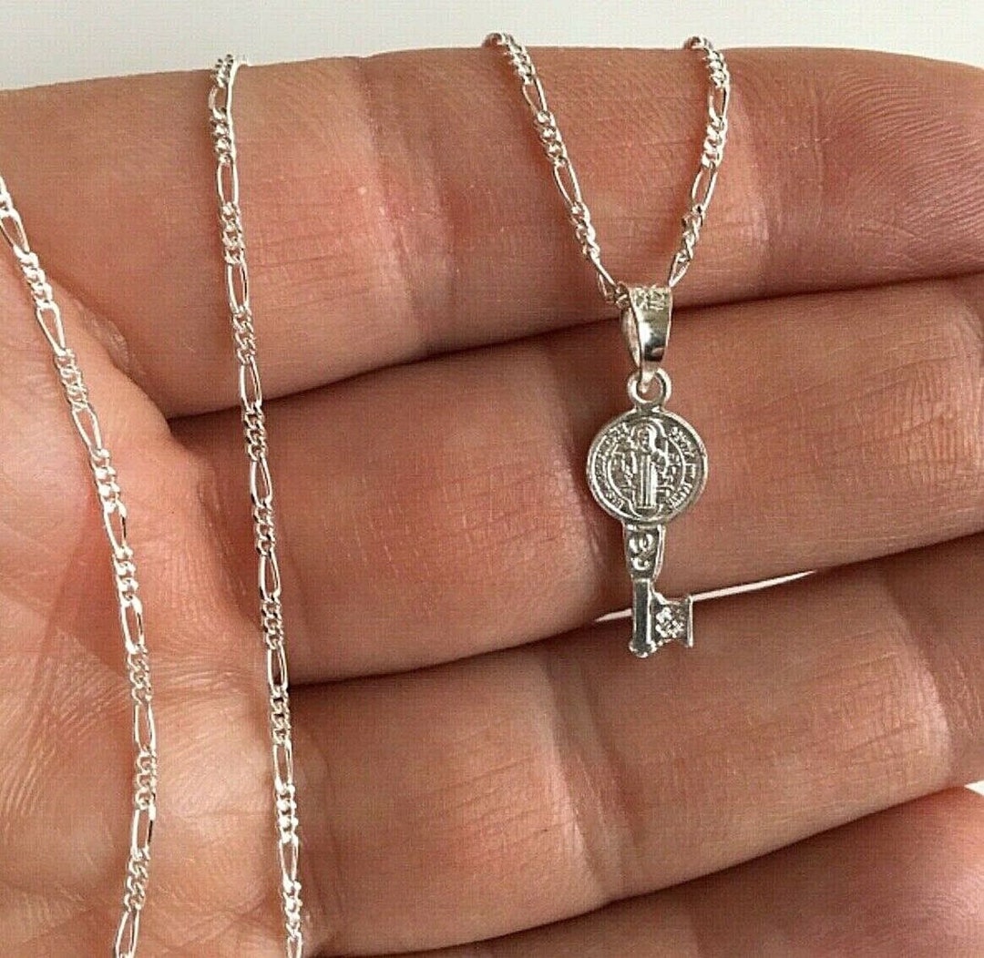 925 Sterling Silver Saint Benedict Key Necklace 20 Long for Good Luck ...