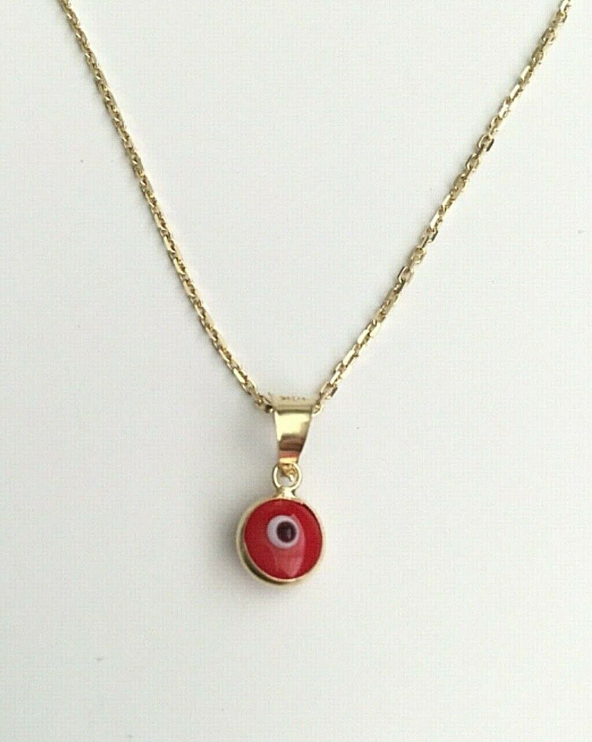 14k Solid Gold Red Evil Eye Necklace 20 Long / 14k Oro | Etsy