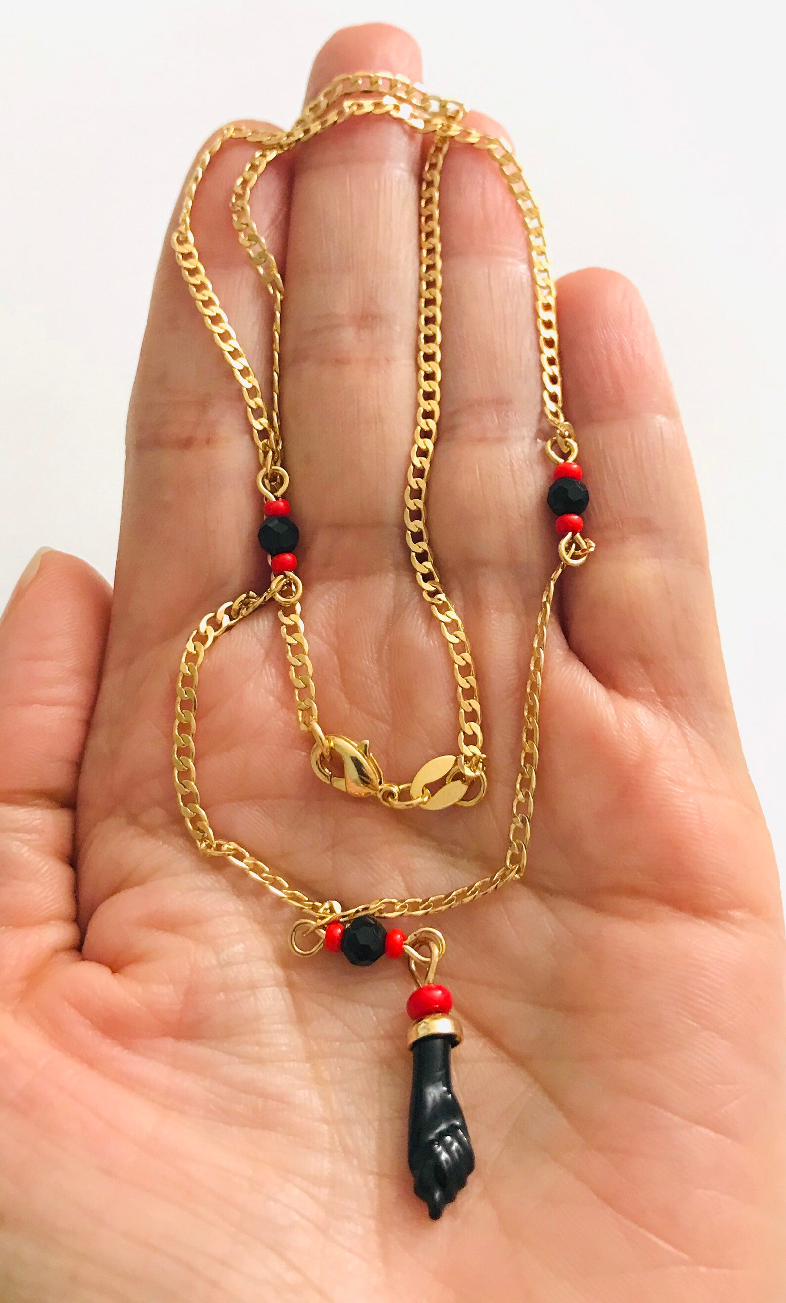 18K gold filled Azabache Curb necklace 18 long for | Etsy