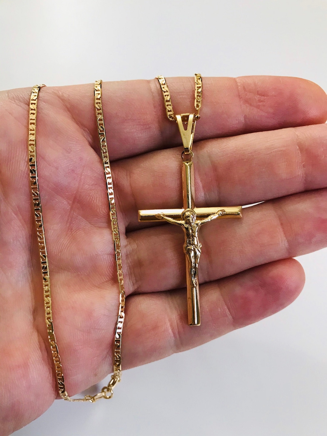 18K Gold Filled Cross Jesus Necklace 20 Long for Protection / 18k Gold ...