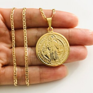18K Gold Filled Saint Benedict Necklace 24, Protection, Good Luck 35mm ...
