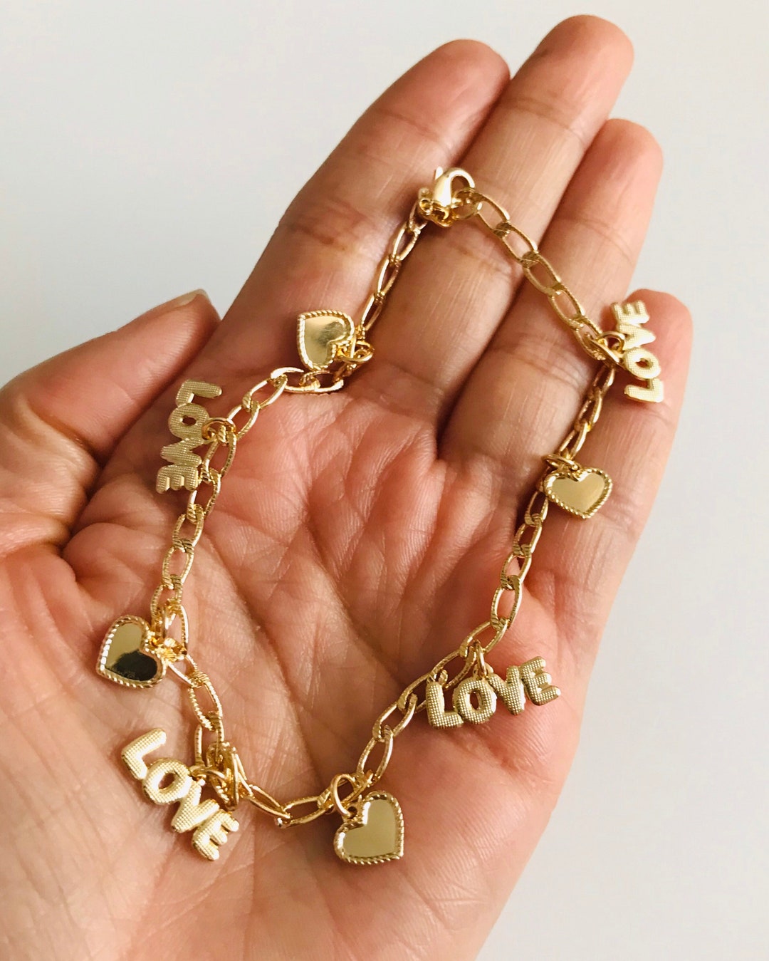 18K Gold Filled Love, Heart Anklet, Love Anklet, Heart Anklet, 10 Long ...