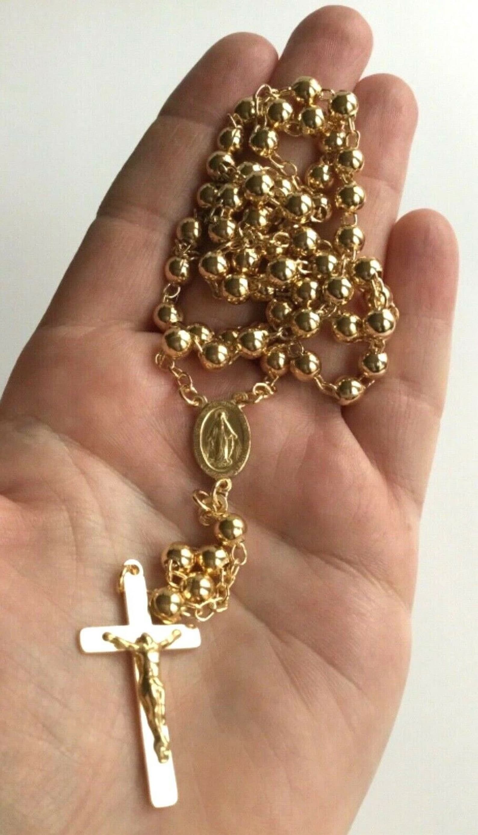 18k Gold Over Solid 925 Sterling Silver Italian Rosary 30 | Etsy