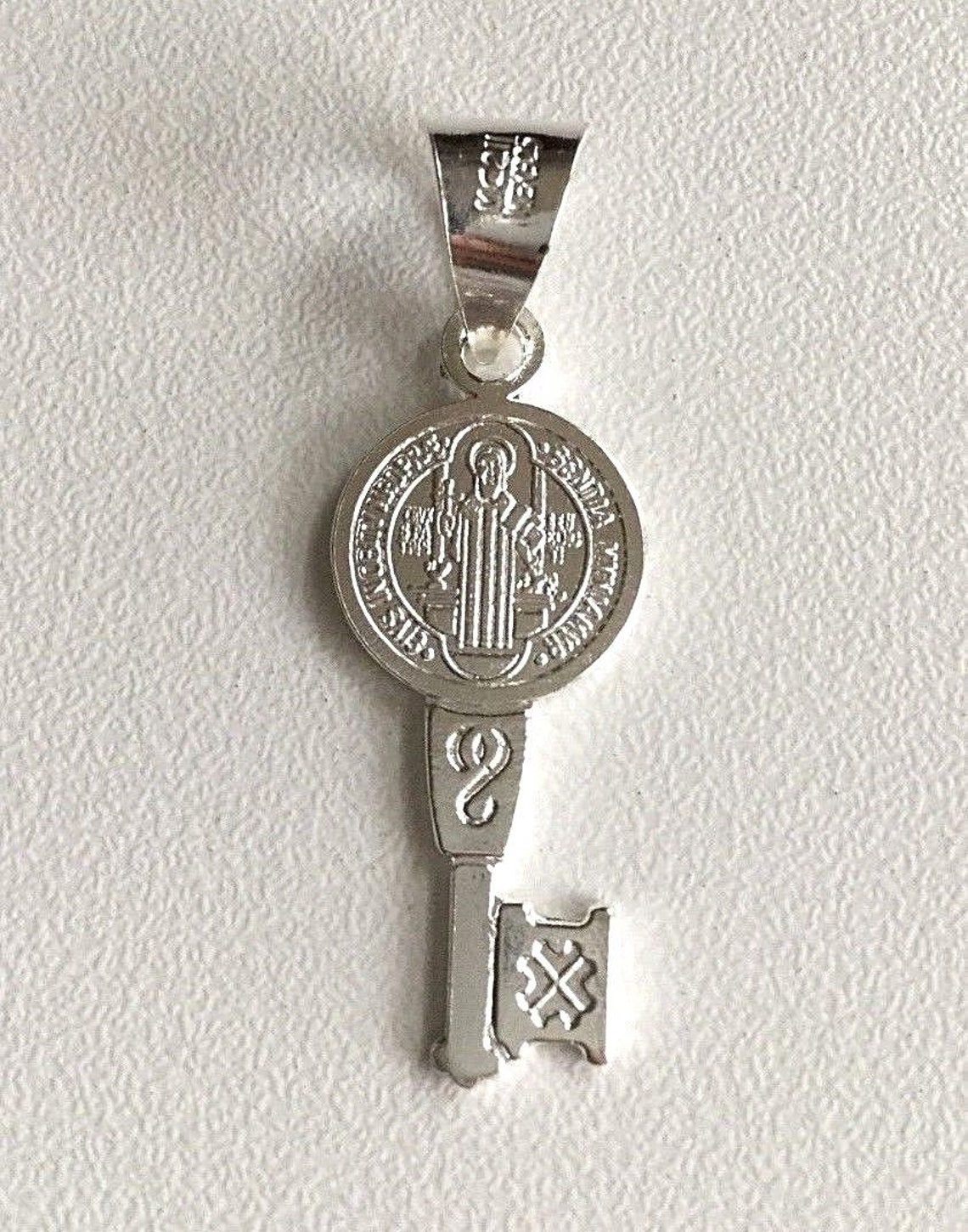925 Sterling Silver Saint Benedict Key Pendent 32x11mm / - Etsy