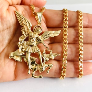 18K Gold Filled Saint Michael Necklace 22 Curb Link Chain/ Protection ...