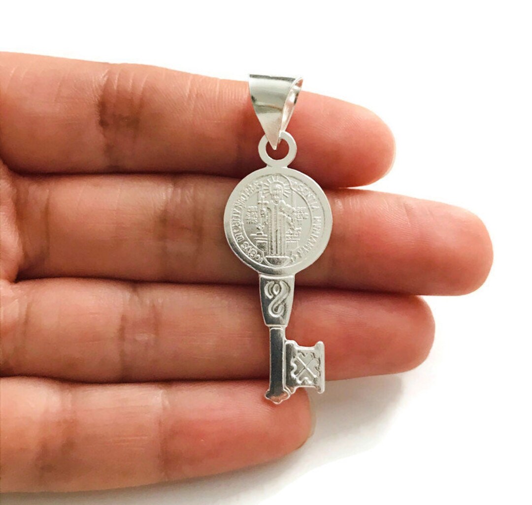 925 Sterling Silver Saint Benedict Key 46mm X 15mm Pendant, Silver ...