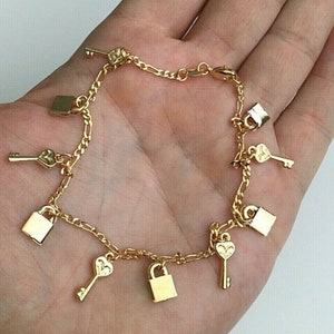 18K Gold Filled Key and Lock Anklet 9.25 Long /tobillera De Llave Y ...