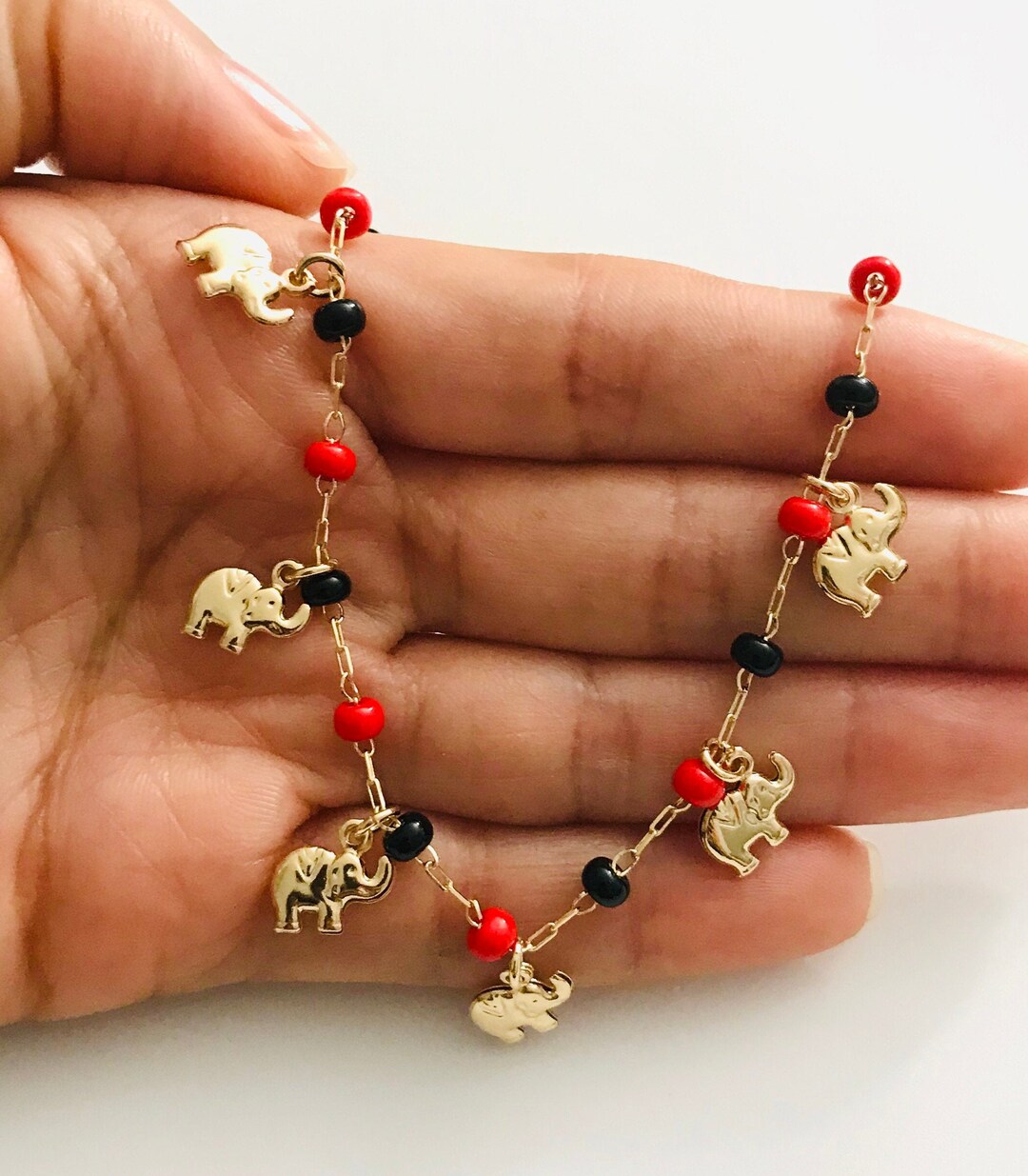 18k Gold Filled Elephant Anklet for Good Luck 10 Long /tobillera De ...