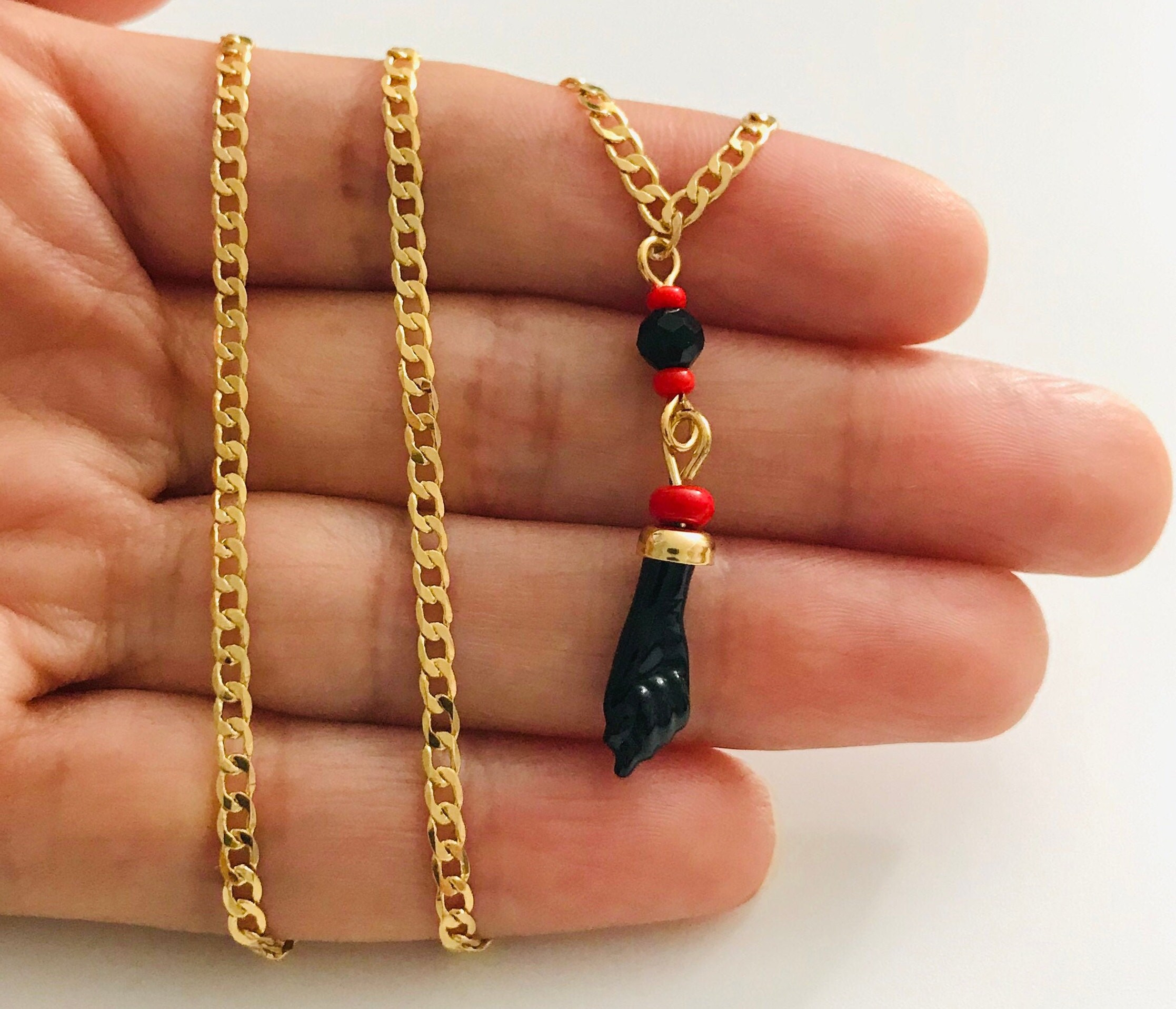 18K gold filled Azabache Curb necklace 18 long for | Etsy