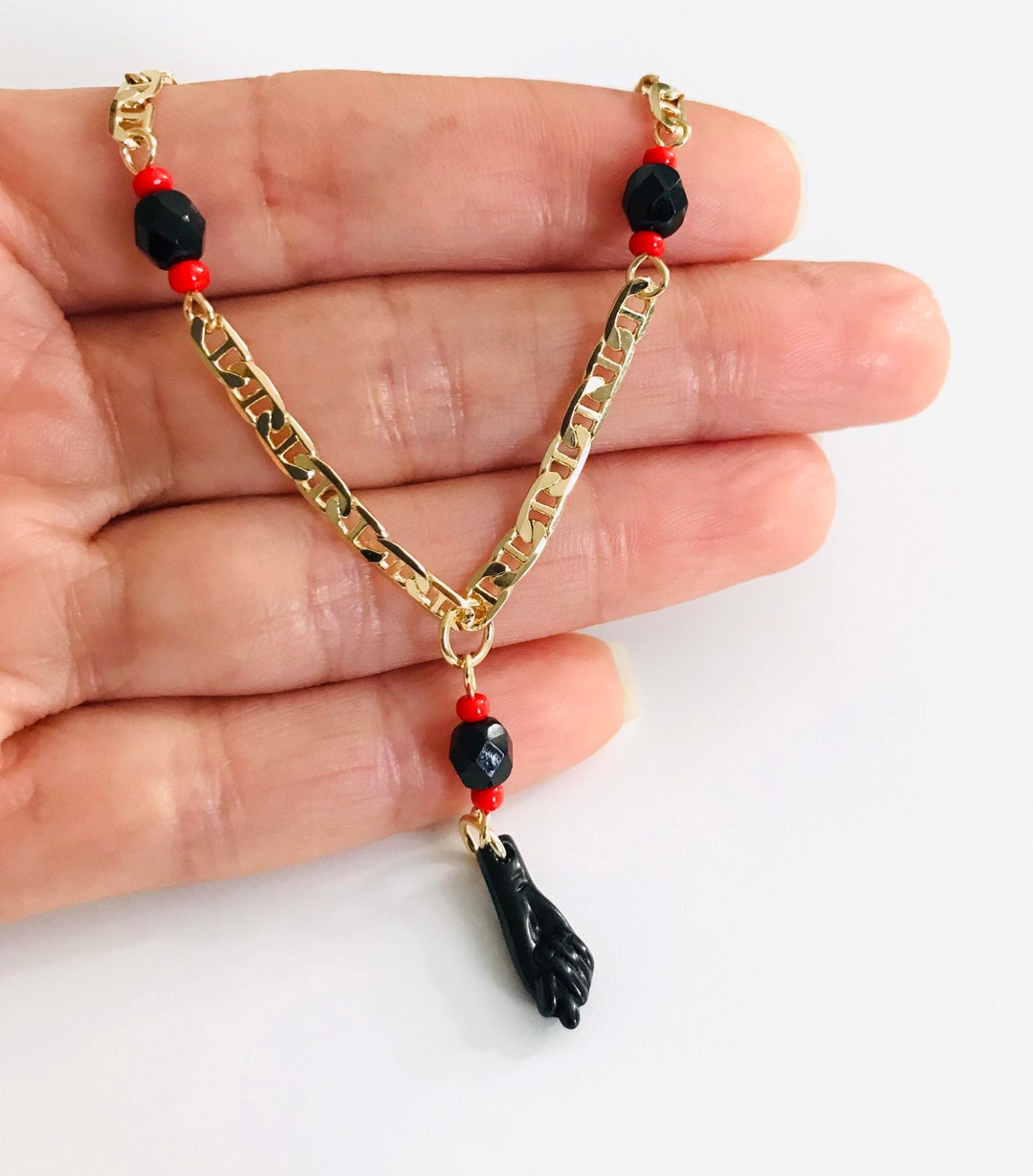 18k Gold Filled Azabache Anklet for Good Luck, Evil Eye, Protection 9.5 ...