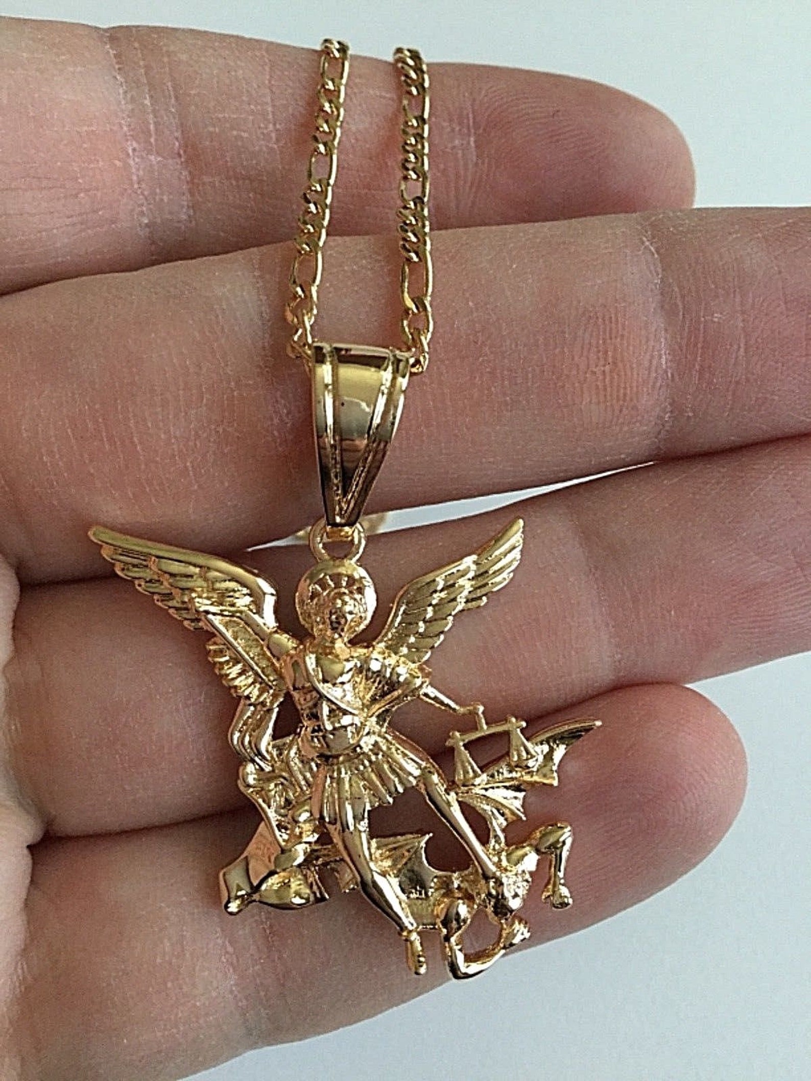 18K gold filled Saint Michael necklace 20 long for | Etsy