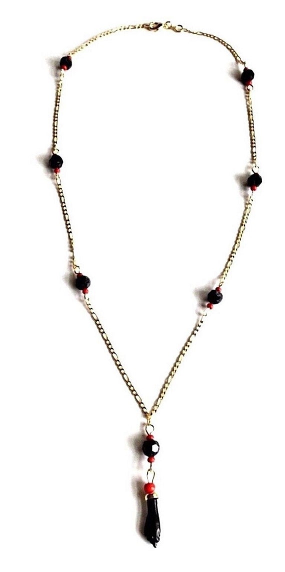 18K gold filled Azabache Necklace Figaro Link 18 long | Etsy