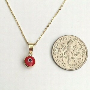14k Solid Gold Red Evil Eye Necklace 20 Long, 6mm 14k Solid Gold Turkey ...