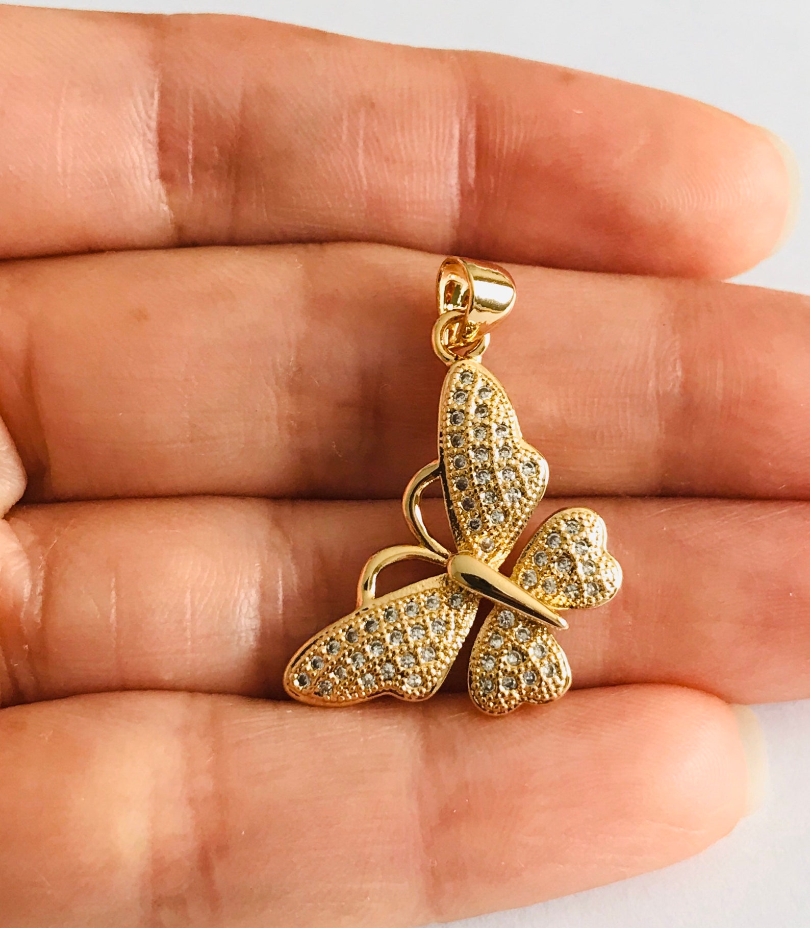 18K gold filled Butterfly Pendant White Cz Charm Butterfly / | Etsy