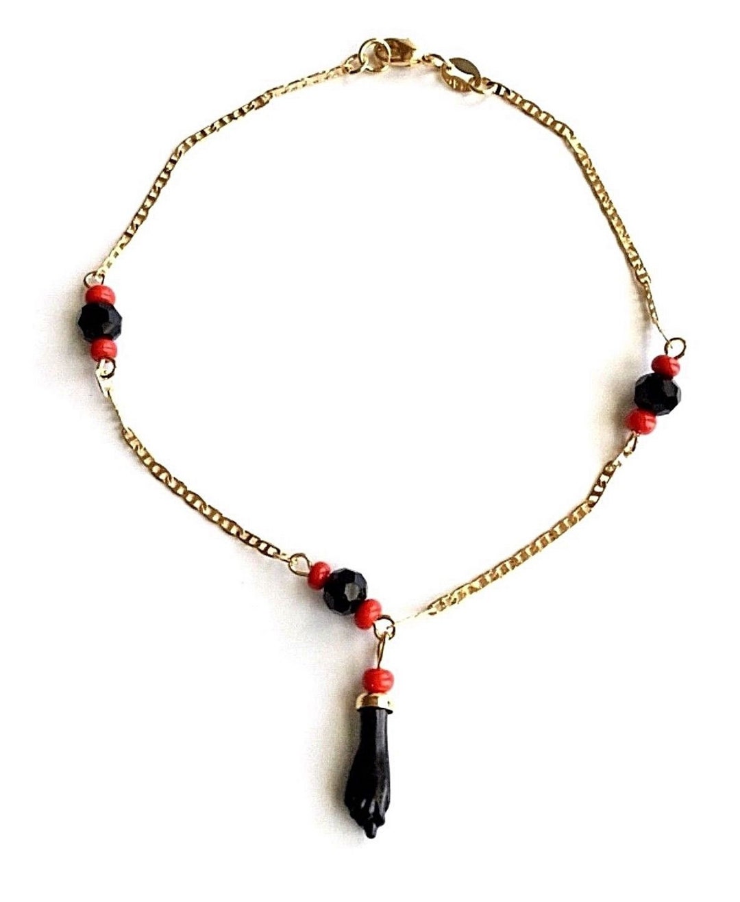 18k Gold Filled Azabache Anklet for Good Luck and Protection 10 Long ...