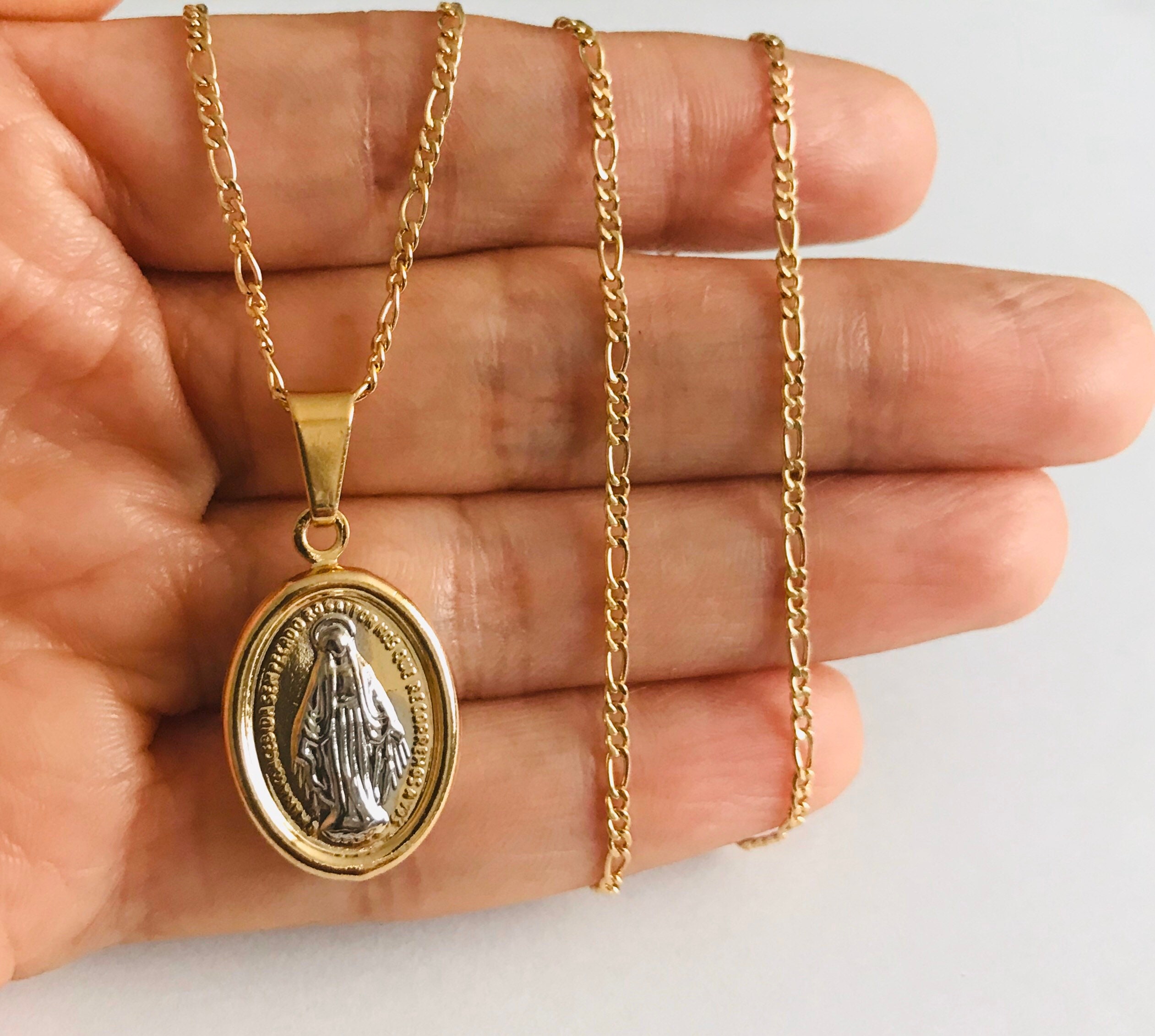 18K Gold Filled Virgin Mary Necklace Miraculous Religious Jewelry Virgin Mary 18K Gold Filled Cadena Virgen Maria Milagrosa. N52 Etsy