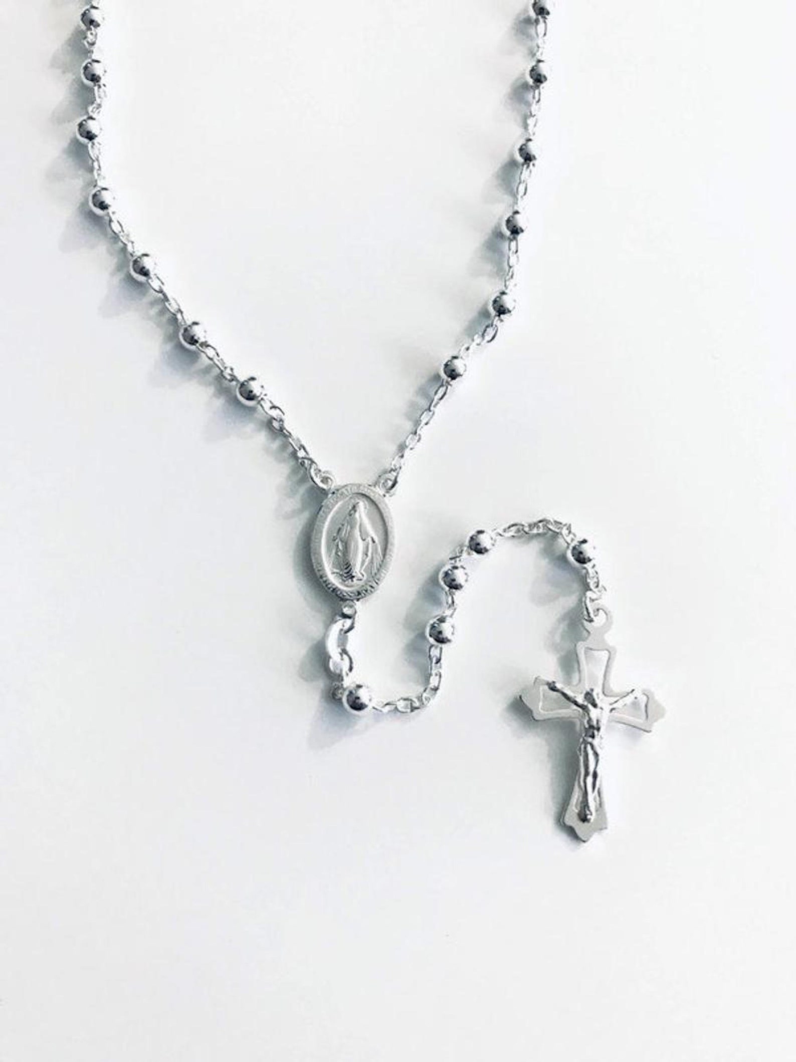 Sterling Silver Rosary 925 Sterling Silver Italian Rosary - 20 Beads ...
