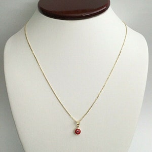 14k Solid Gold Red Evil Eye Necklace 20 Long, 6mm 14k Solid Gold Turkey ...