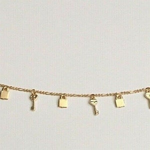 18K Gold Filled Key and Lock Anklet 9.25 Long /tobillera De Llave Y ...