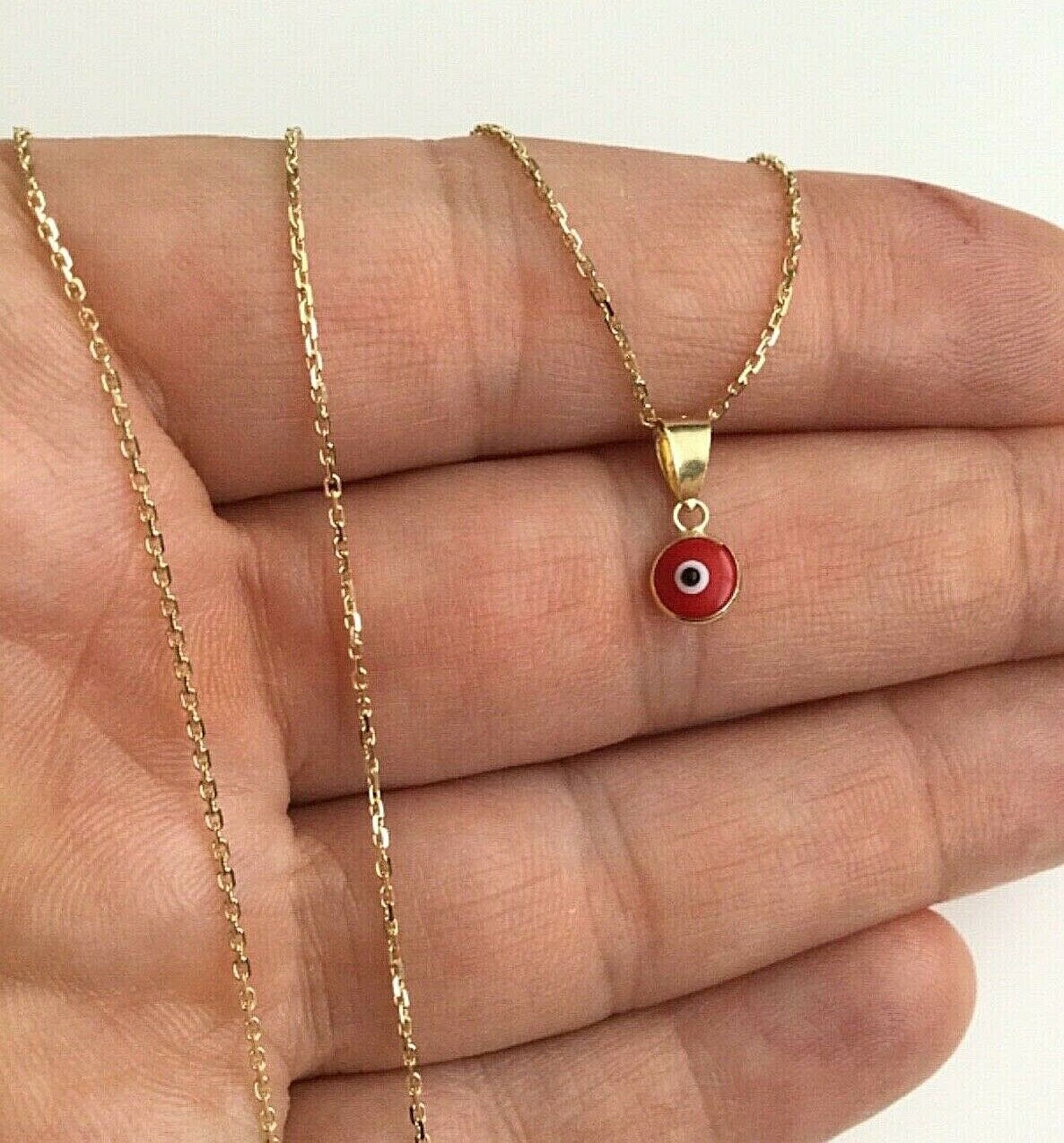 14k Solid Gold Red Evil Eye 18 Necklace 6mm Evil Eye - Etsy