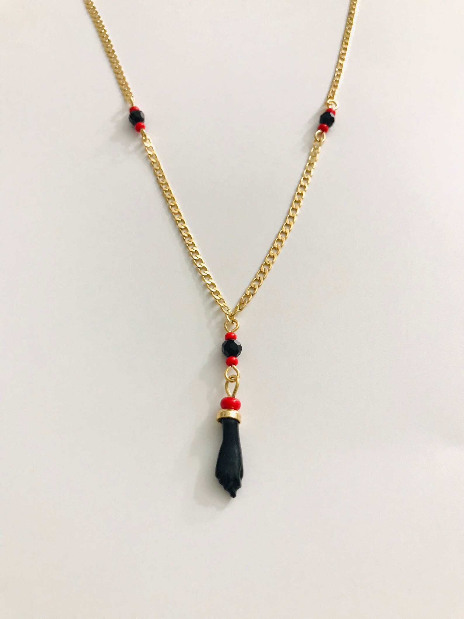 18K gold filled Azabache Curb necklace 18 long for | Etsy