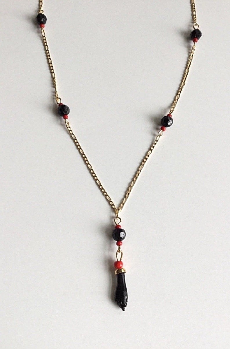 18K Gold Filled Azabache Necklace Figaro Link 18 Long | Etsy