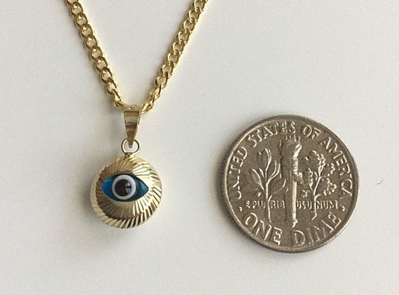 14k solid gold Evil Eye Necklace 20 long / 14k oro real | Etsy