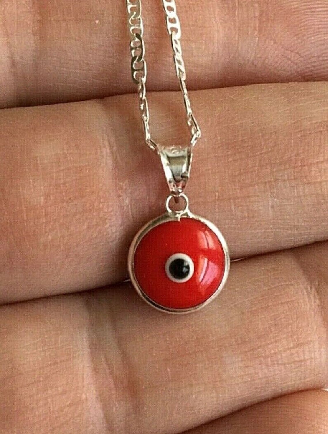 925 Sterling Silver RED Evil Eye Necklace 20 long for | Etsy