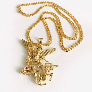 18K Gold Filled Saint Michael Necklace 22 Curb Link Chain/ Protection ...
