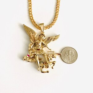 18K Gold Filled Saint Michael Necklace 22 Curb Link Chain/ Protection ...