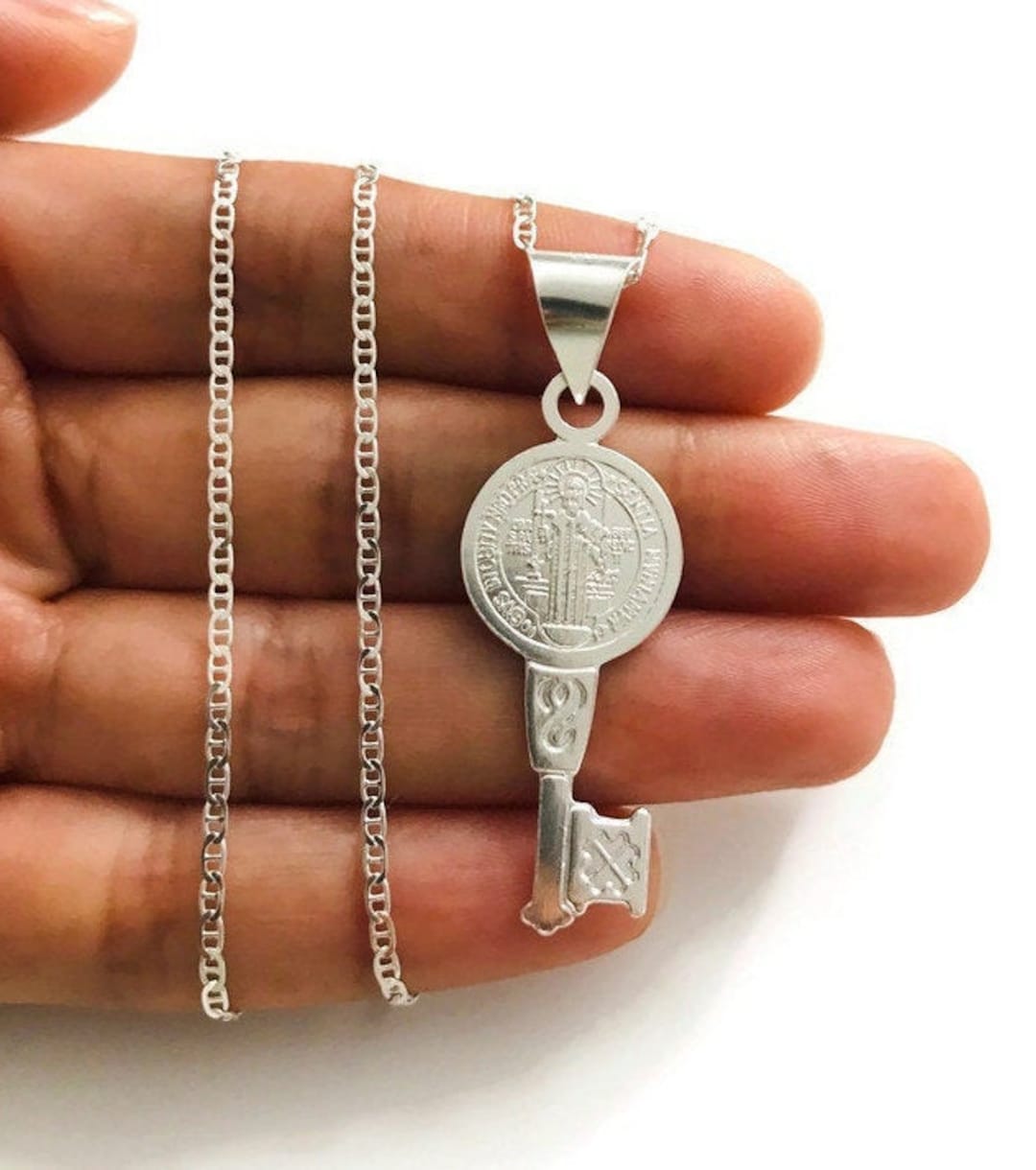 925 Sterling Silver Saint Benedict Key Necklace 18, Saint Benedict ...