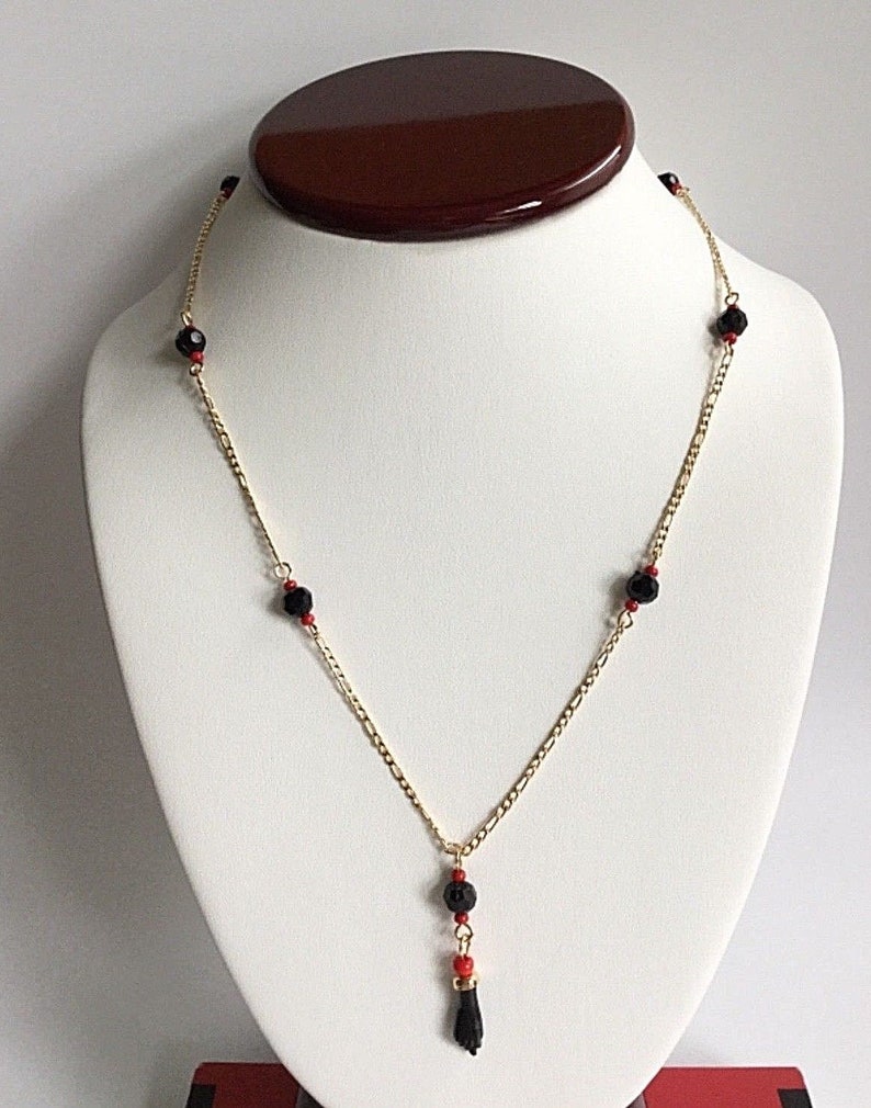 18K Gold Filled Azabache Necklace Figaro Link 18 Long | Etsy