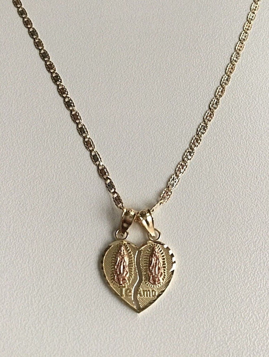 14K Solid Gold 2 Guadalupe Split Heart Pendant 20 - Etsy