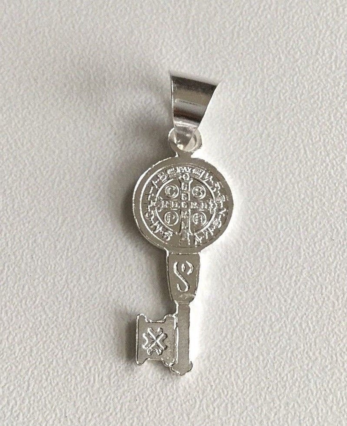 925 Sterling Silver Saint Benedict Key Pendent 32x11mm / - Etsy