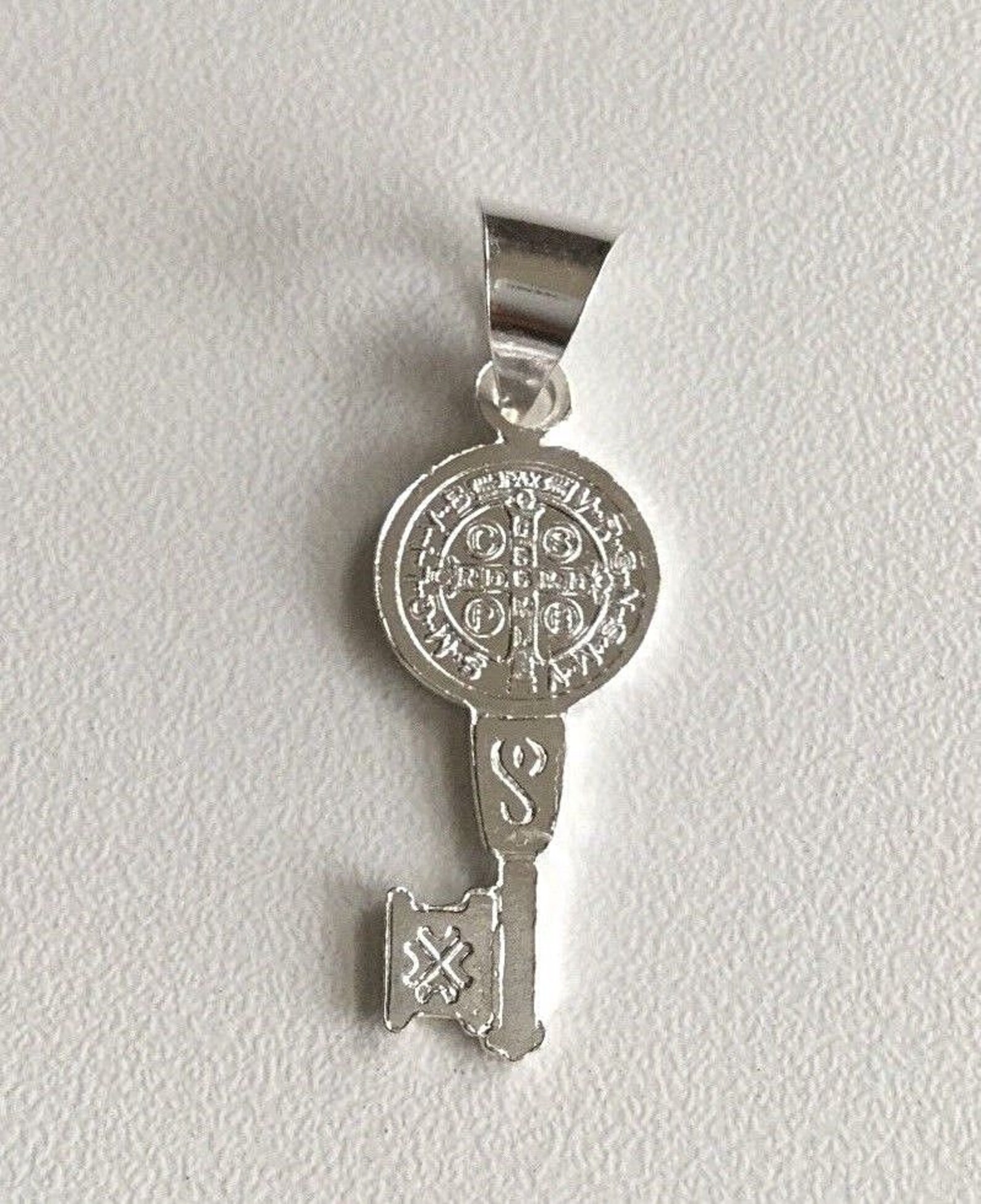 925 Sterling Silver Saint Benedict Key Pendent 32x11mm / - Etsy