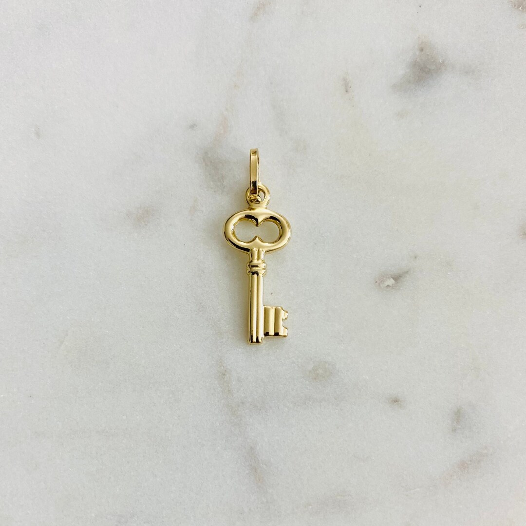 14K Real Gold 28mm X 10mm Key Pendant, 14K Gold 3D Puffed Key Charm ...