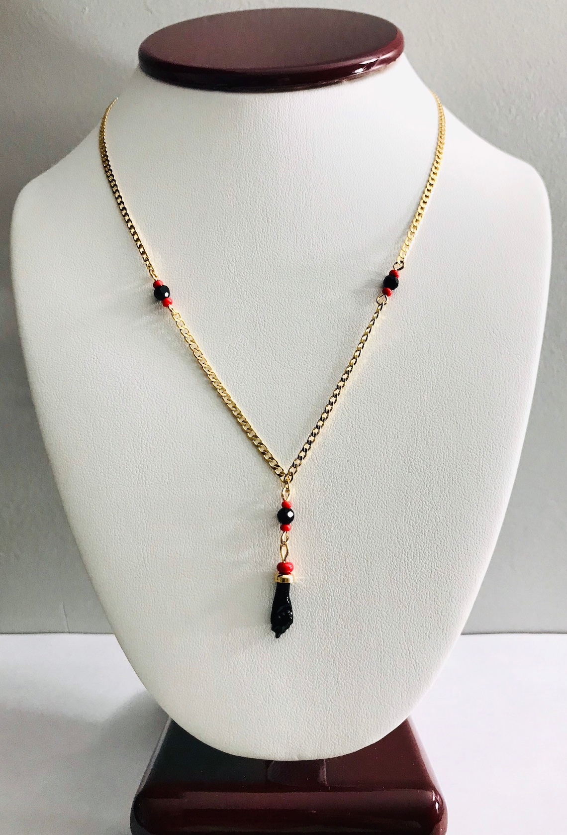 18K gold filled Azabache Curb necklace 18 long for | Etsy