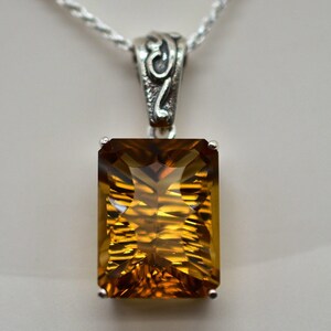 LARGE 10.02 Ct. Concave Cut Brandy Quartz Pendant Sterling Silver W 18 ...