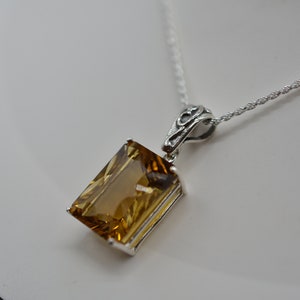 LARGE 10.02 Ct. Concave Cut Brandy Quartz Pendant Sterling Silver W 18 ...