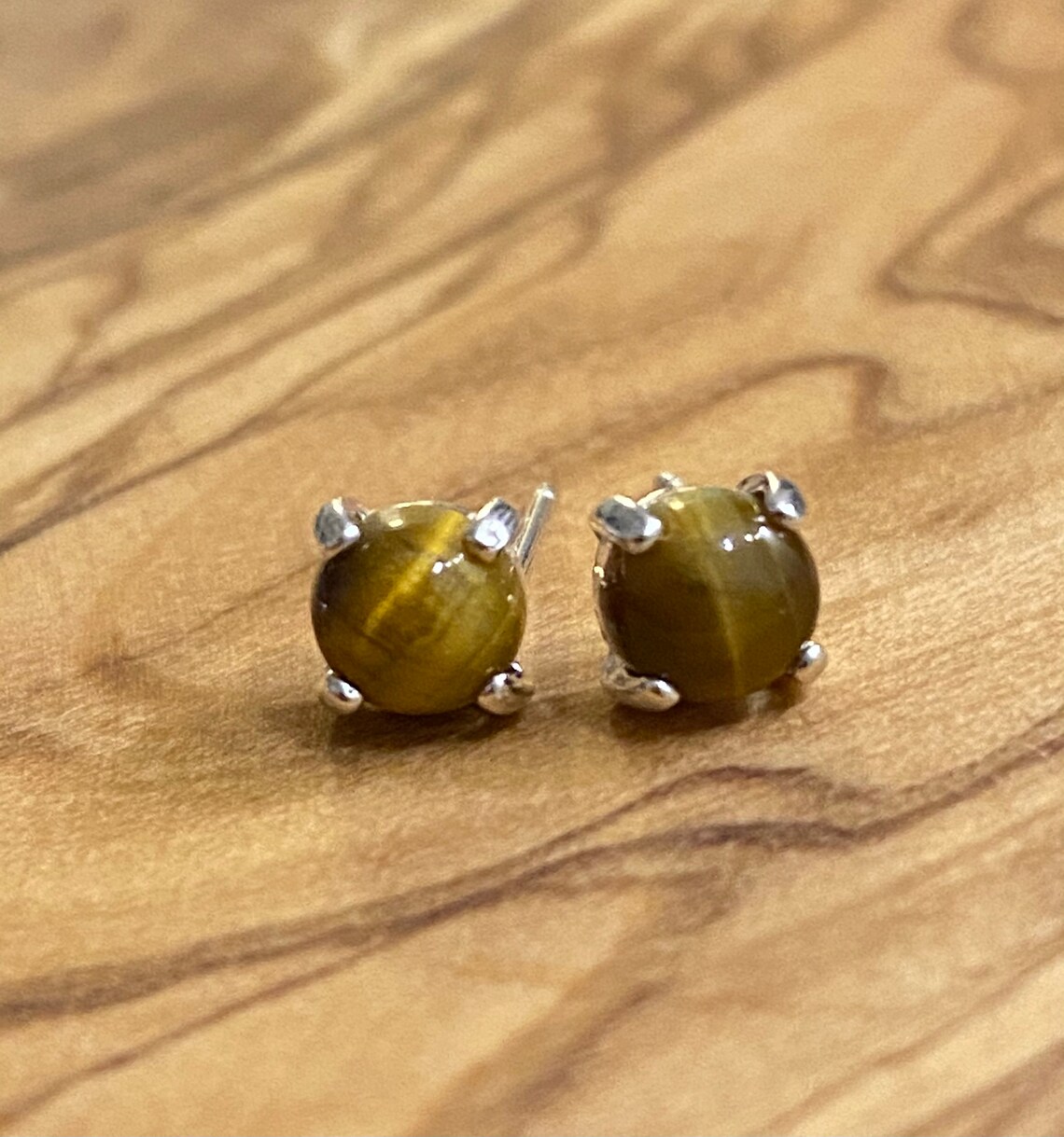 5mm Natural Tigers Eye Pierced Earrings in 4 Prong Stud - Etsy