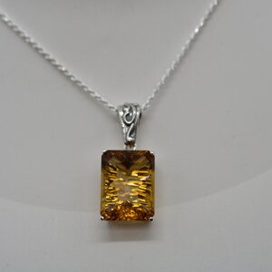 LARGE 10.02 Ct. Concave Cut Brandy Quartz Pendant Sterling Silver W 18 ...