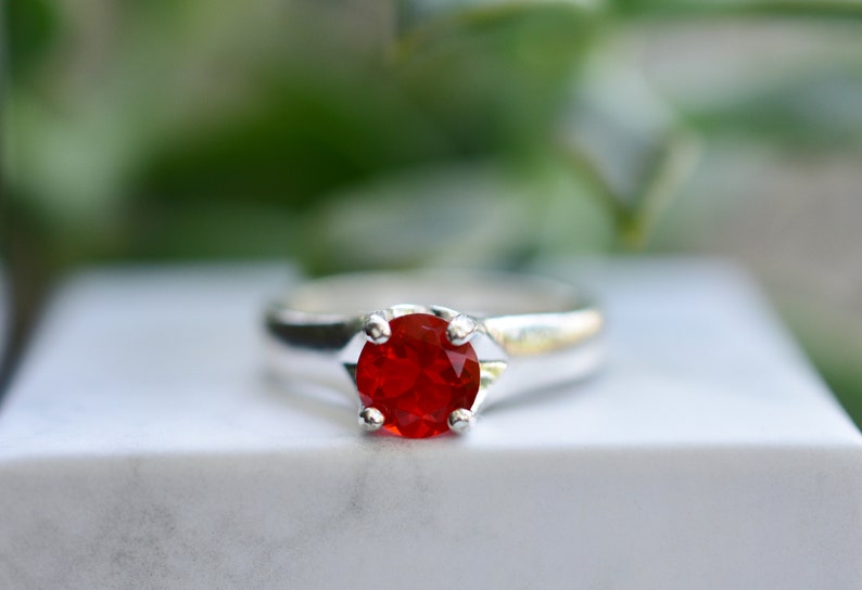7mm Mexican Fire Opal Red Color in Sterling Silver Raised - Etsy