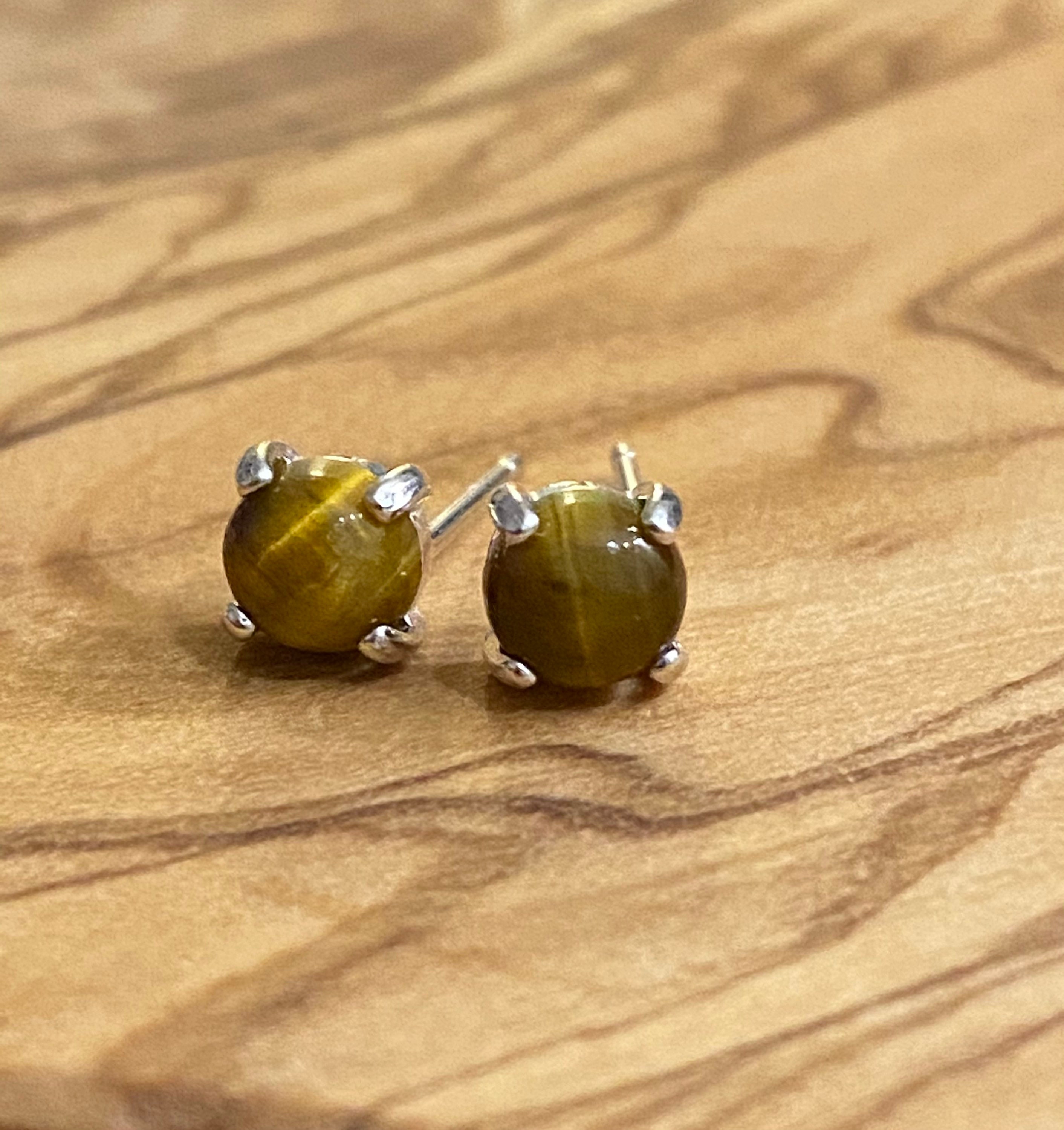 5mm Natural Tigers Eye Pierced Earrings in 4 Prong Stud - Etsy