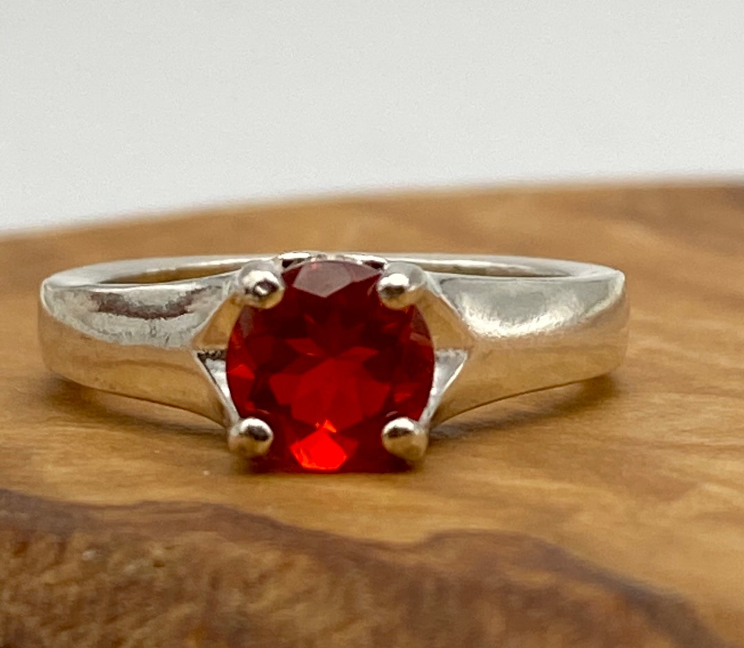 7mm Mexican Fire Opal Red Color in Sterling Silver Raised - Etsy