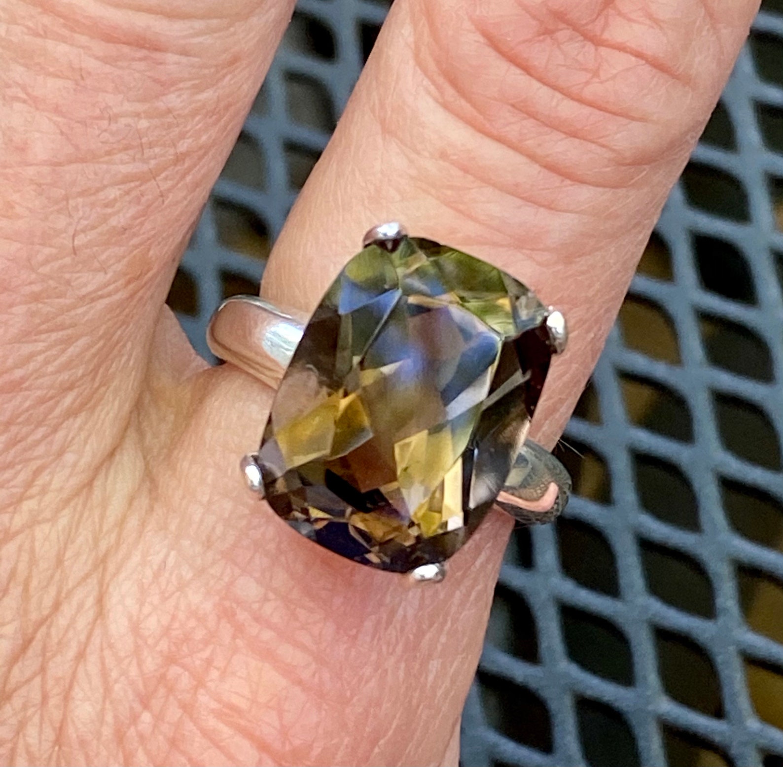 9.55 Ct Natural Smokey Quartz Ring in 3mm Wide Sterling Silver Setting ...