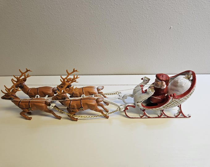 Cast Iron Santa Sleigh 4 Reindeer - Etsy