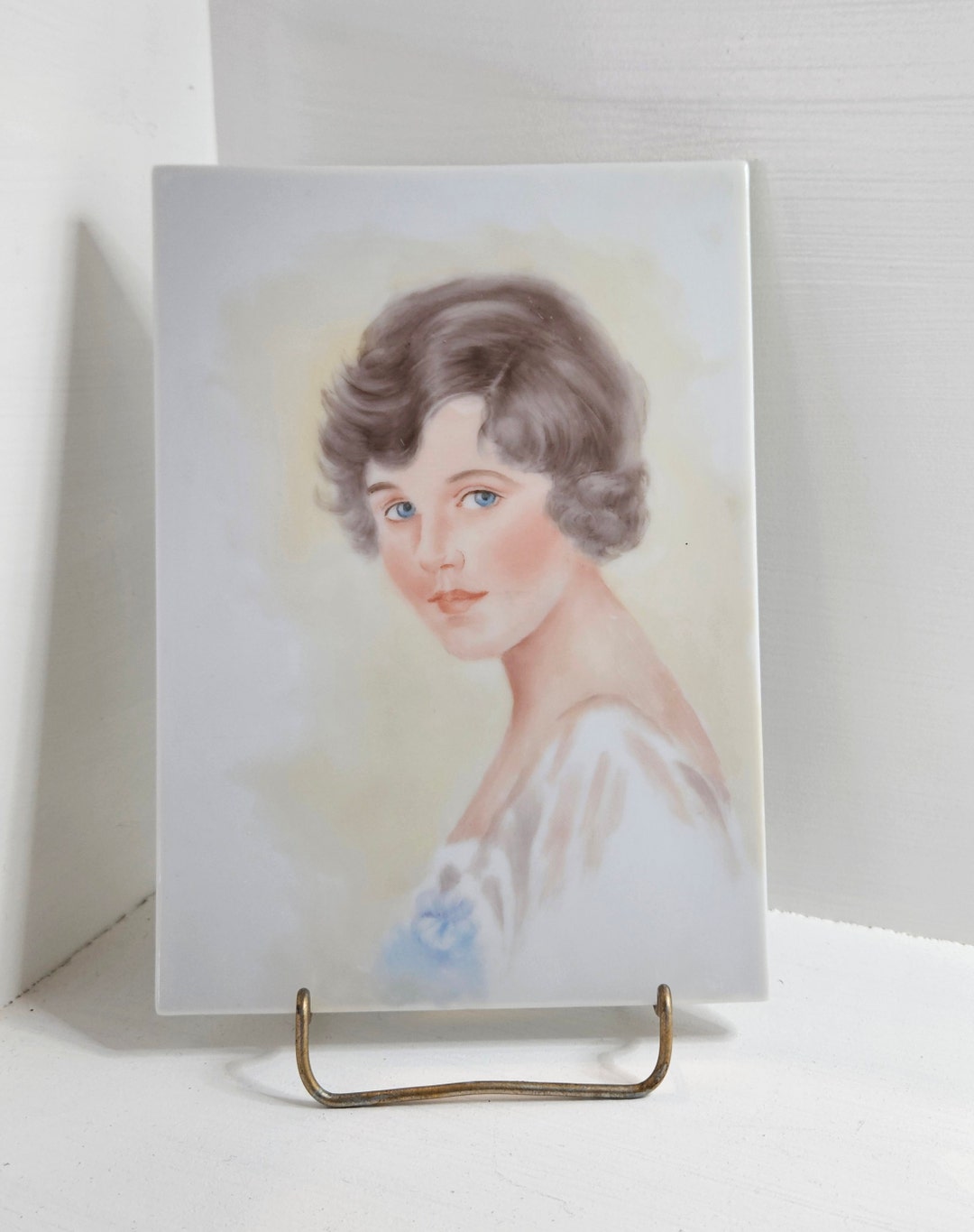 Vintage Hand Painted Ceramic Tile Portrait - Etsy