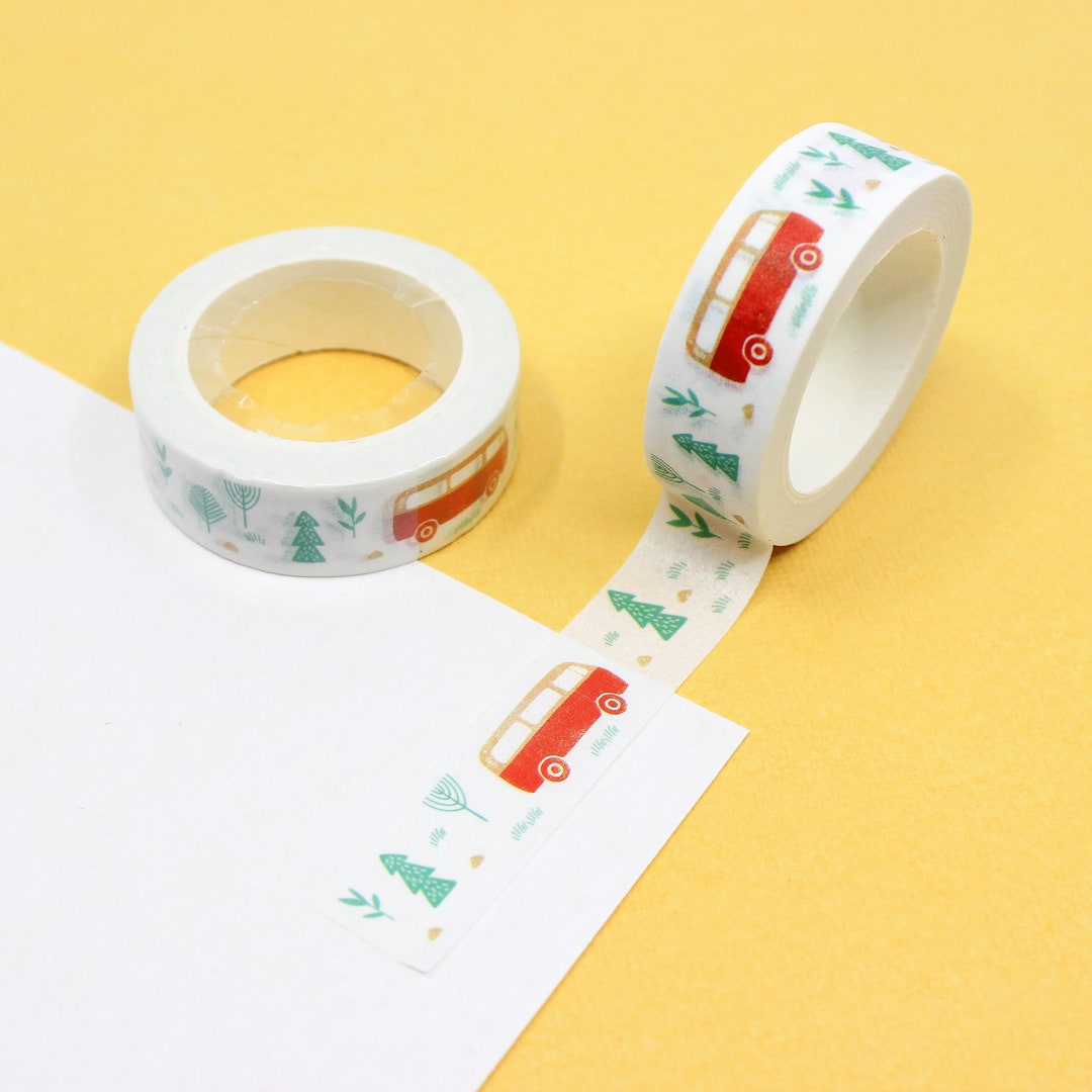 Orange Retro Style Camper Bus Washi Tape, Pine Tree Forest Road Trip ...